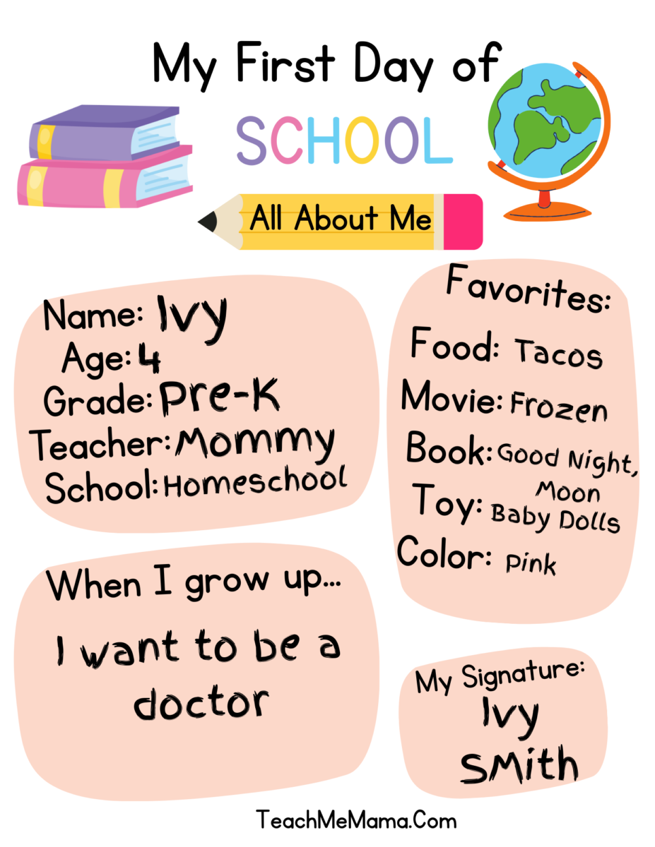Free First Day of School Printable Questionnaire - Teach Me, Mama