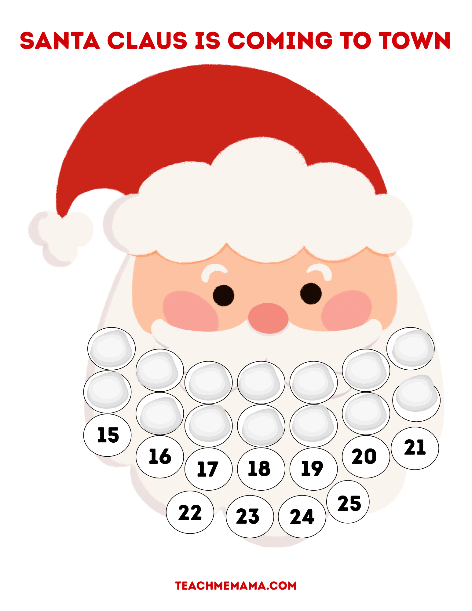 Free Printable Santa Countdown for Kids - Teach Me, Mama
