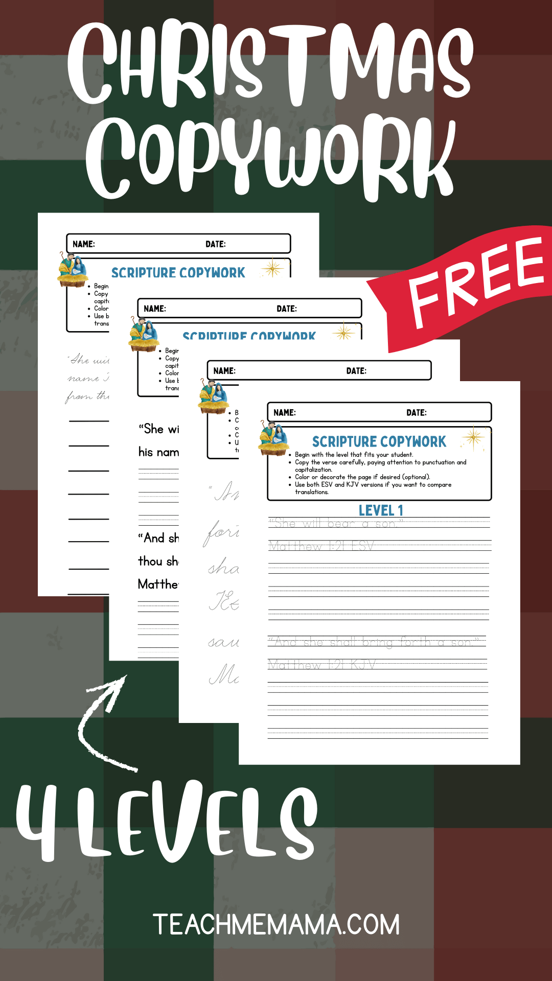 Free Christmas Copywork Printables for Homeschoolers (4 Levels ...